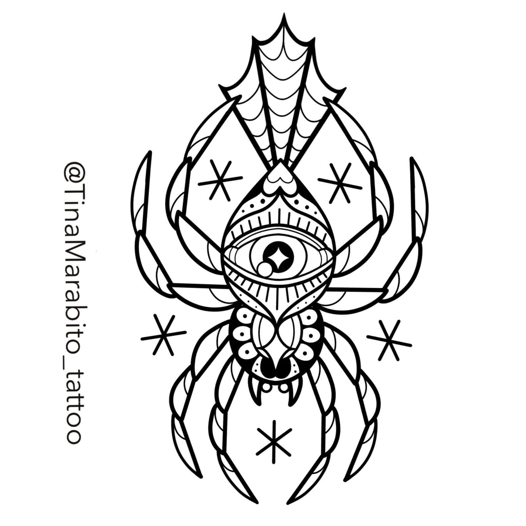 SOLD Evil Eye Spider Tattoo by Tina Marabito | Poppycock Tattoo
