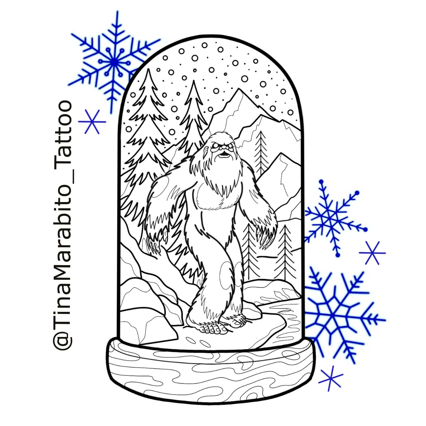 SOLD Yeti Snow Globe Tattoo by Tina Marabito | Poppycock Tattoo
